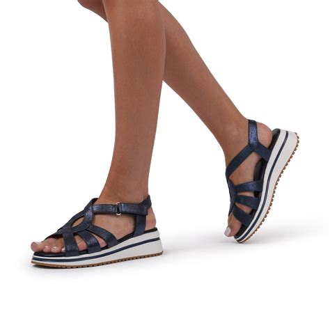 Vera Navy Comfort T Bar Wedge Sandals Paradox London