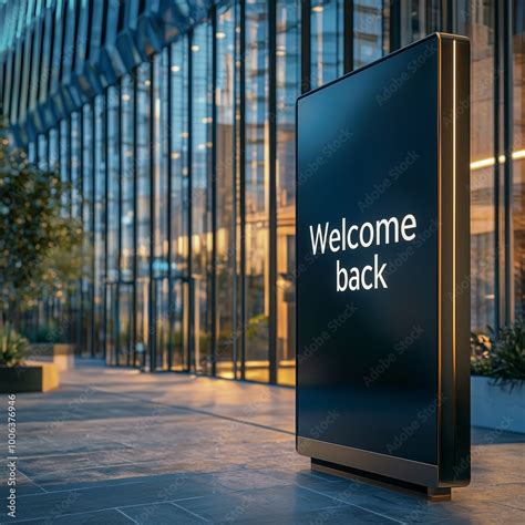 Welcome Back To The Office On A City Center Sign In Front Of A Modern
