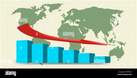 World Crisis Decrease Chart Moving Down Arrow On Background Global Map Chart Of Financial