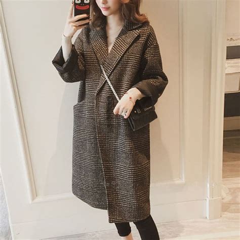 여성 가을 겨울 클래식 체크 패션 체크 롱코트 자켓