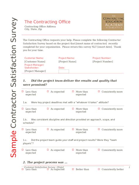 Sample Contractor Satisfaction Survey Aws Doc Template Pdffiller