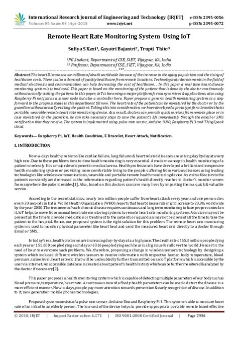 Pdf Remote Heart Rate Monitoring System Using Iot