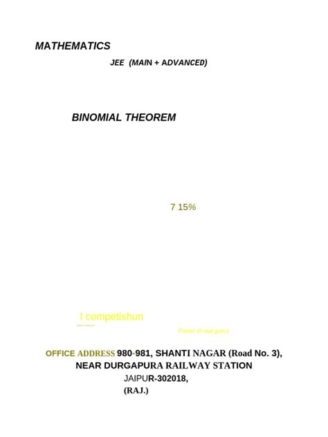 19 - Essential Sheet Binomial Theorem | PDF | Elementary Mathematics | Numbers
