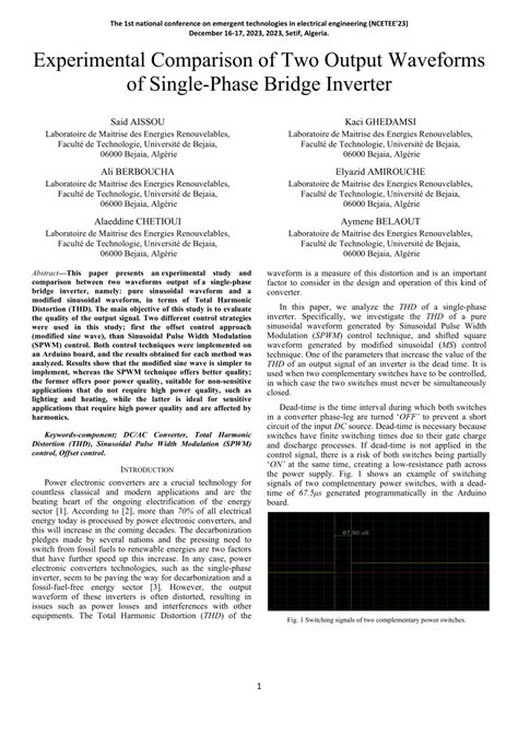 Pdf Experimental Comparison Of Two Output Waveforms Of Single Phase