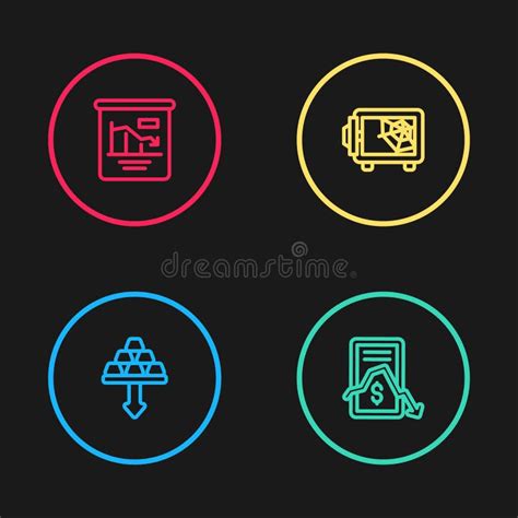 Set Line Gold Bars Mobile Stock Trading Safe And Pie Chart