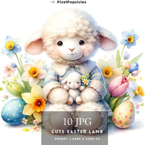 10 Cute Little Lamb  Easter Lamb Clipart  Scrapbooking Card Makingcute Nursery Spring