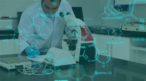 Animation Of Scientific Data Processing Over Biracial Male Scientist In Laboratory Stock Footage