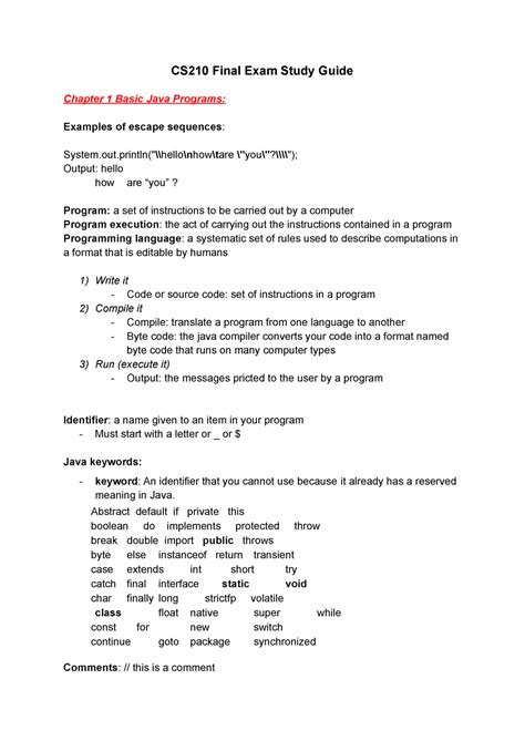 Cs 210 Notes 2 Chapter 1 Basic Java Programs Continue Cs210 Final