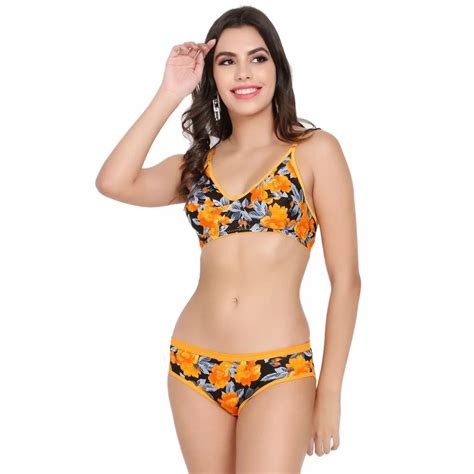 Cotton Bikini Printed Flower Bra Panty Set Floral Print At ₹ 72set In