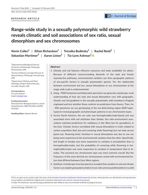 PDF Rangewide Study In A Sexually Polymorphic Wild Strawberry Reveals Climatic And Soil