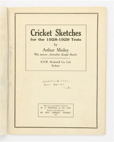 Cricket Sketches For The 1928 1929 Tests By Arthur Mailey The Famous Australian Googly Bowler