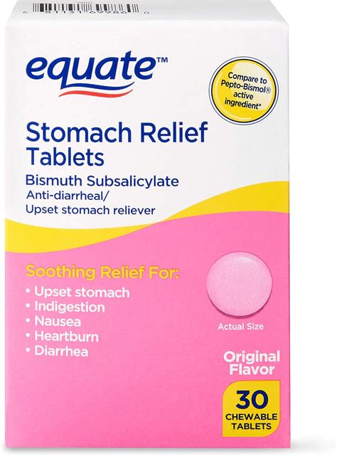 Equate Stomach Relief Pink Bismuth Subsalicylate 30 Chewable Tablets