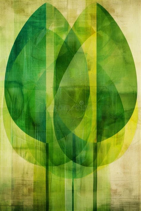 A Minimalist Digital Art Image With Overlapping Green Leaves On A Muted
