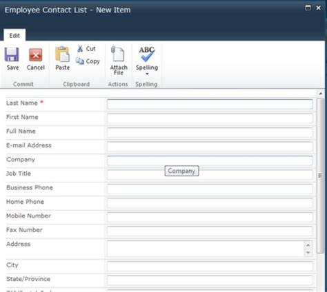 Contacts In Sharepoint 2010
