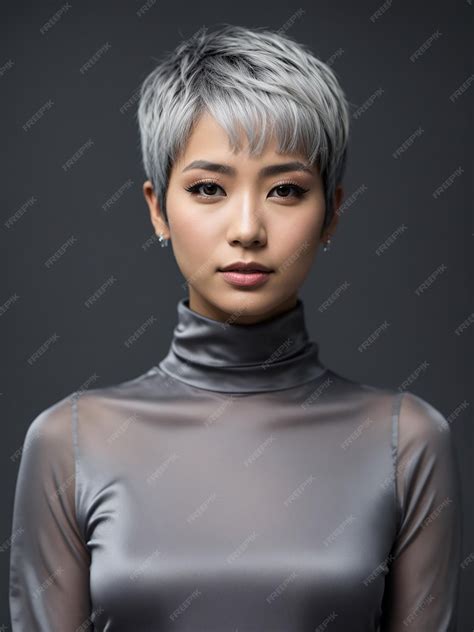 Premium Photo Portrait Of A Beautiful Japanese Woman With A Pixie Cut