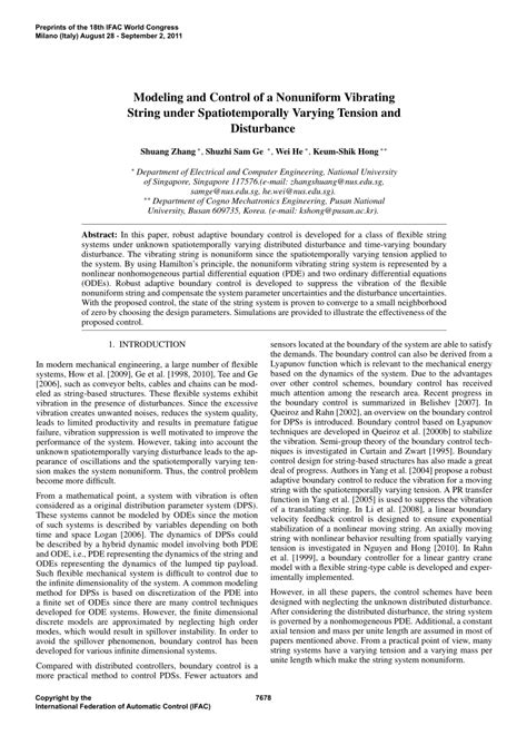 Pdf Modeling And Control Of A Nonuniform Vibrating String Under