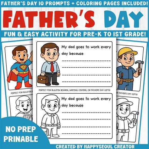 Fathers Day Writing Prompts 10 Printable Pages Coloring Activities