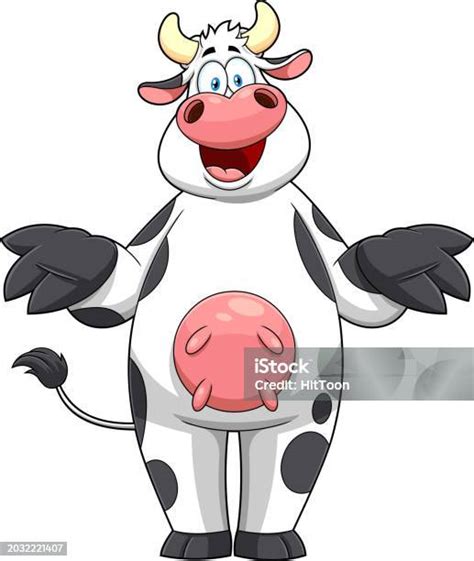 Karakter Kartun Sapi Lucu Dengan Tangan Terbuka Ilustrasi Stok Unduh