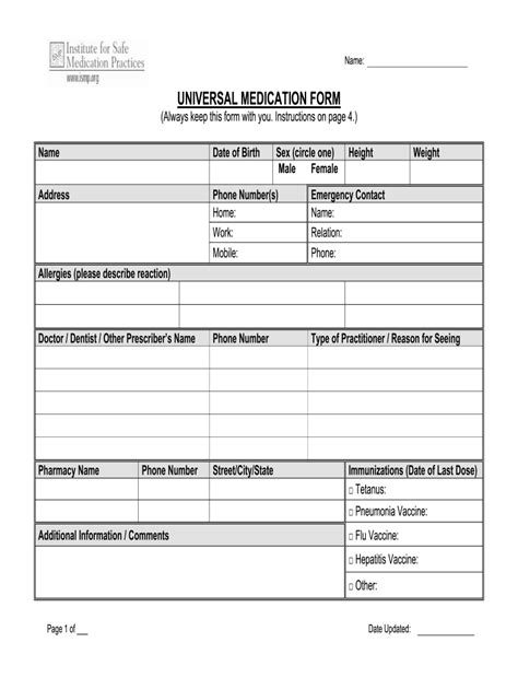 Ismp Universal Medication Form Fill Online Printable Fillable