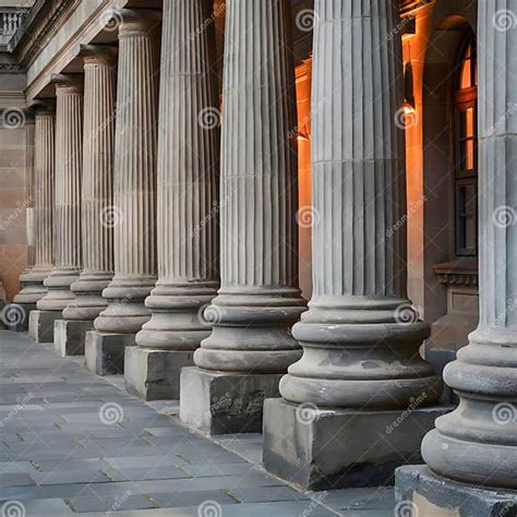 Classical Stone Pillars Rounded Bases Fluted Shafts Warm Glow
