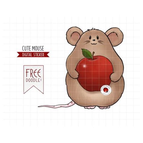 Cute Mouse With Apple Digital Sticker Sample By Doodlebugdraws Tpt