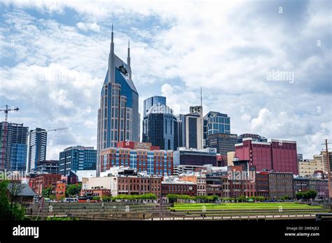 Daytime Skyline View Of Downtown Nashville Tennessee With Iconic