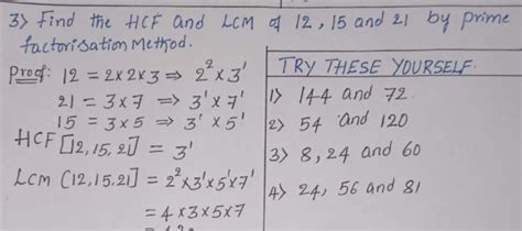 Find The Hcf And Lcm Of 12 15 And 21 By Prime Factorization Method Tr