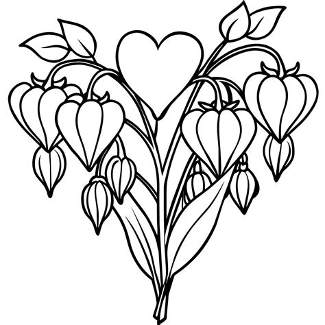 Bleeding Heart Flower Outline Illustration Coloring Book Page Design