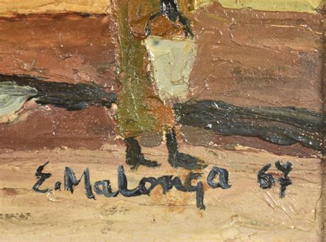 Eugène Malonga 1930 2005 Jour De Marché 1967 Huile Sur Toile