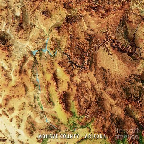 Mohave County Satellite Topographic Map 3d Render Color Digital Art By