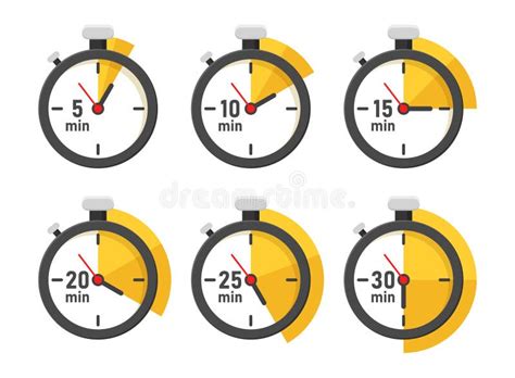 From 5 Minutes To 30 Minutes On Stopwatch Icon In Flat Style Clock