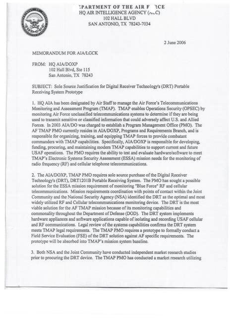 Drtbox Drt1201b Air Force Sole Source Justification Letter Mentioning Nsa Use Of Drtboxes