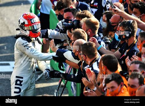 Race Winner Pierre Gasly Fra Alphatauri Celebrates With The Team In