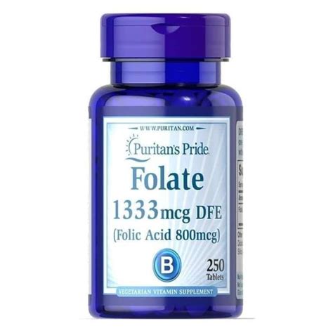 Promo Puritans Pride Folate 1333 Mcg Dfe Folic Acid 800 Mcg 250 Tablets
