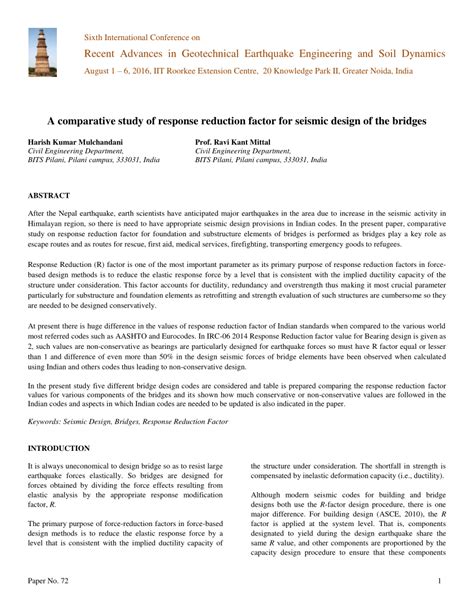 Pdf A Comparative Study Of Response Reduction Factor For Seismic
