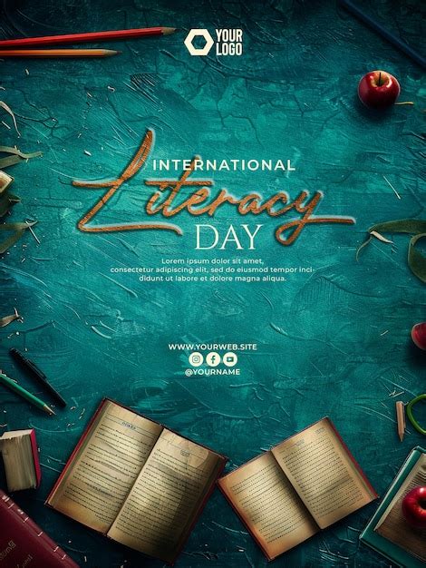 International Literacy Day Poster Design With Book Background Premium