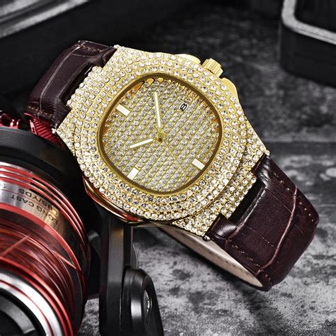 Iced Out 2 Tone Diamond Leather El Classico Watch Iceex