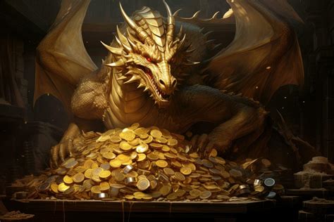 Ai Generated Golden Dragon And Gold Coins In The Dark The Concept Of