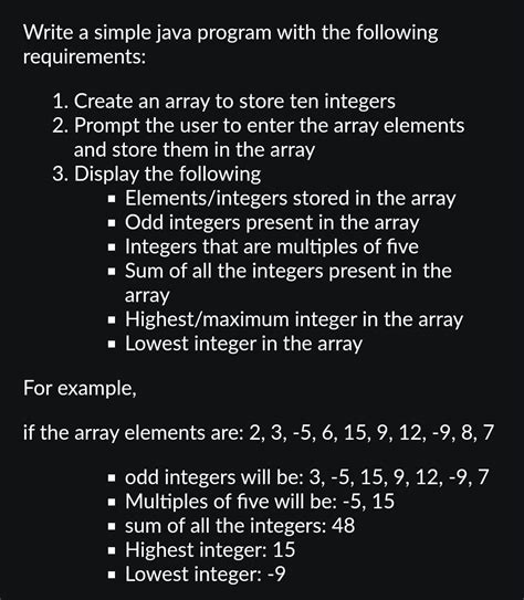 Solved Write A Simple Java Program With The Following