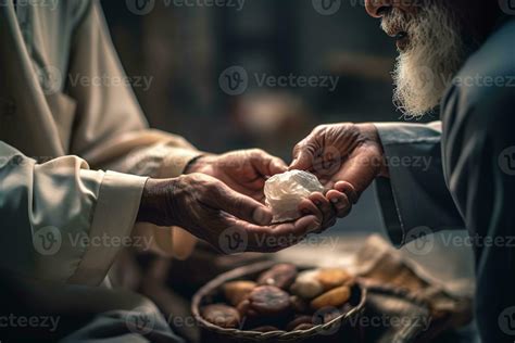 A Man Giving Zakat Charity During Ramadan Man S Generosity And Giving