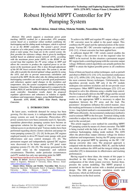 Pdf Robust Hybrid Mppt Controller For Pv Pumping System