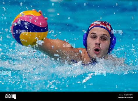 Croatias Loren Fatovic Moves The Ball During A Preliminary Round Mens Water Polo Match Against
