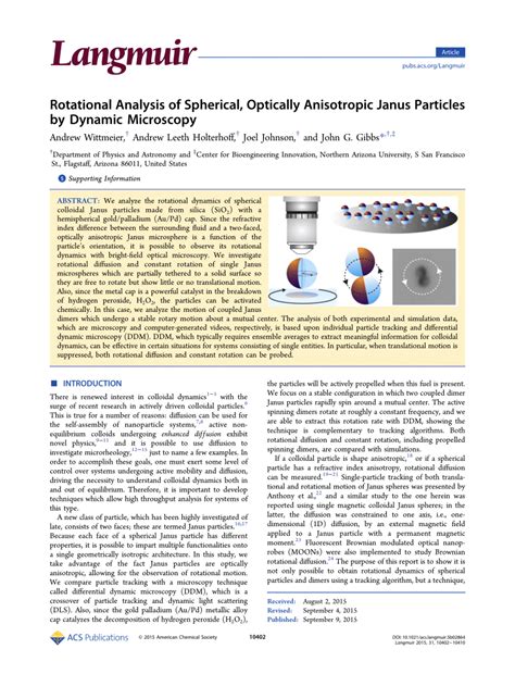 Pdf Rotational Analysis Of Spherical Optically Anisotropic Janus Particles By Dynamic Microscopy