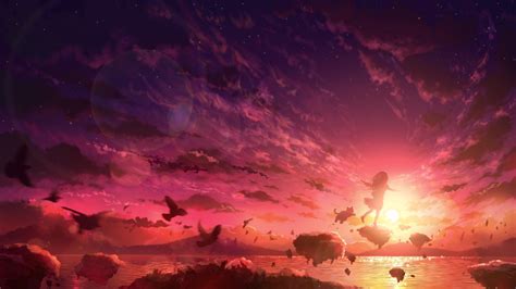 Pink Sunset Anime Background