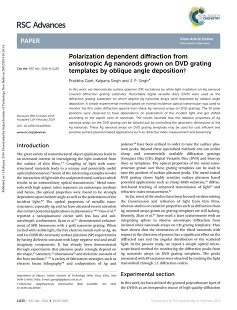 Pdf Polarization Dependent Diffraction From Anisotropic Ag Nanorods Grown On Dvd Grating