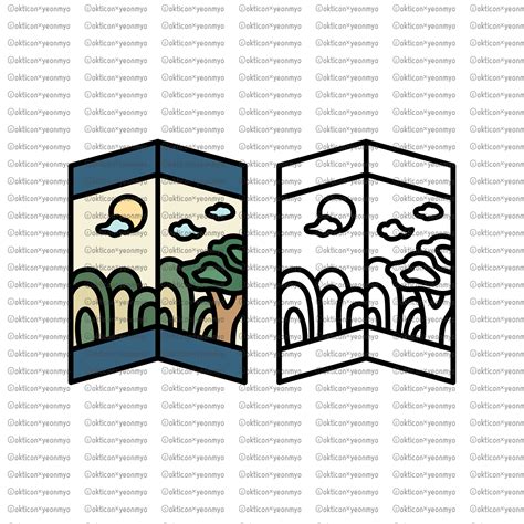 오케이티콘 전통 병풍01 아이콘 개별 컬러라인