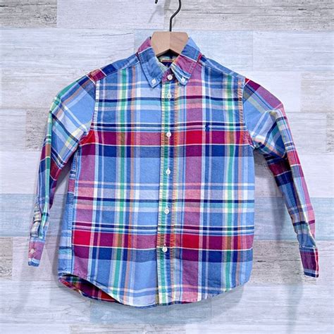 Ralph Lauren Long Sleeve Oxford Shirt Blue Red Plaid Button Up Cotton