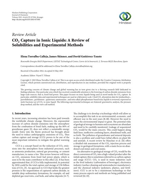 Pdf Co2 Capture In Ionic Liquids A Review Of Solubilities And Experimental Methods
