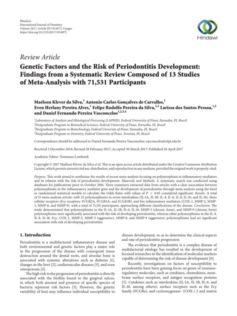 Pdf Genetic Factors And The Risk Of Periodontitis Development Findings From A Systematic