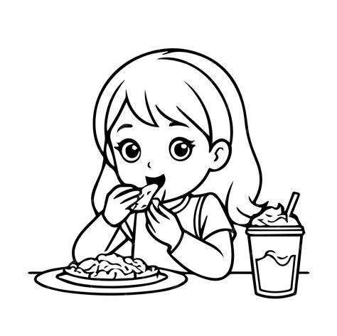 Premium Vector A Drawing Of A Girl Eating A Meal